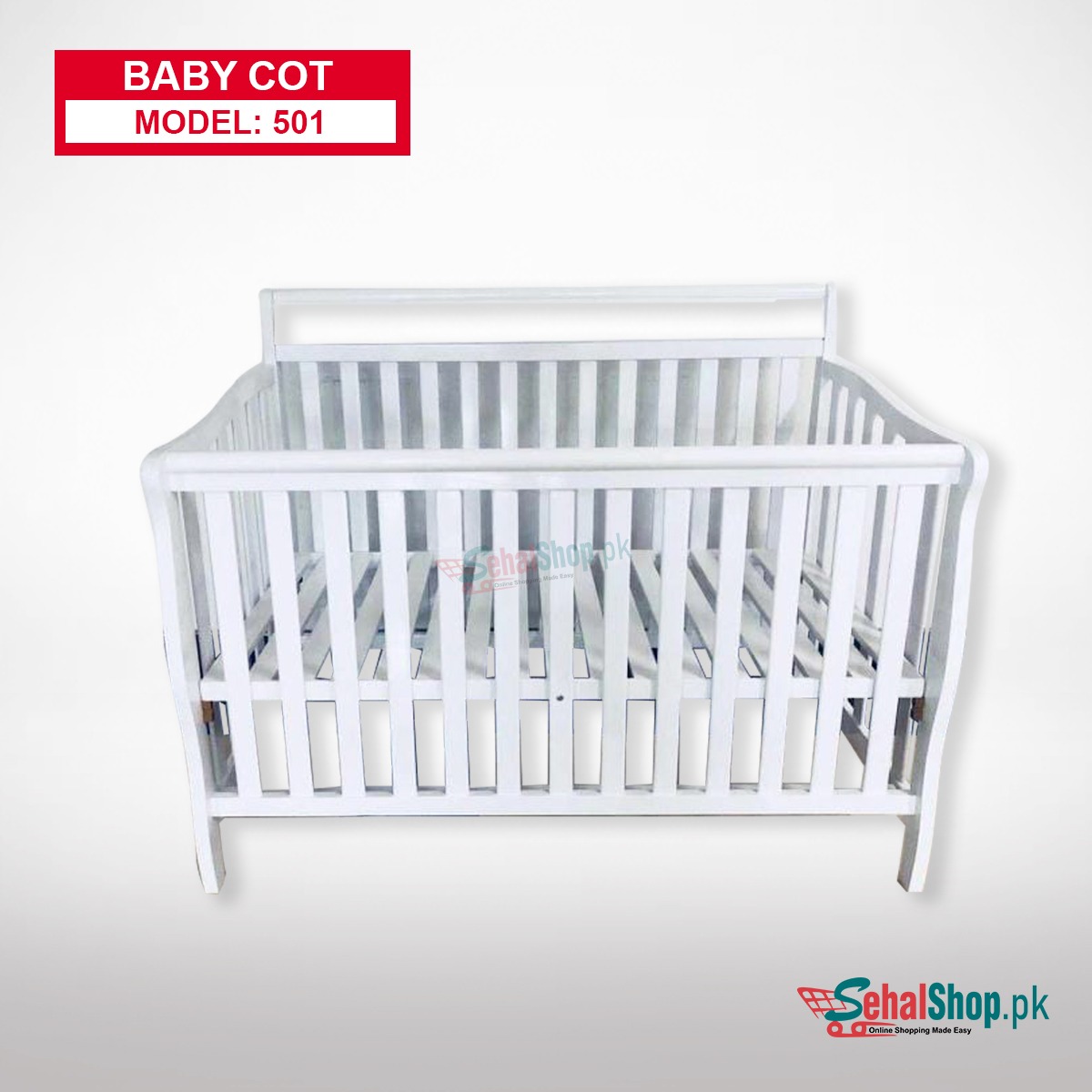 White Wooden Baby Crib With Wheels With Safety Bars Baby Crib With ...